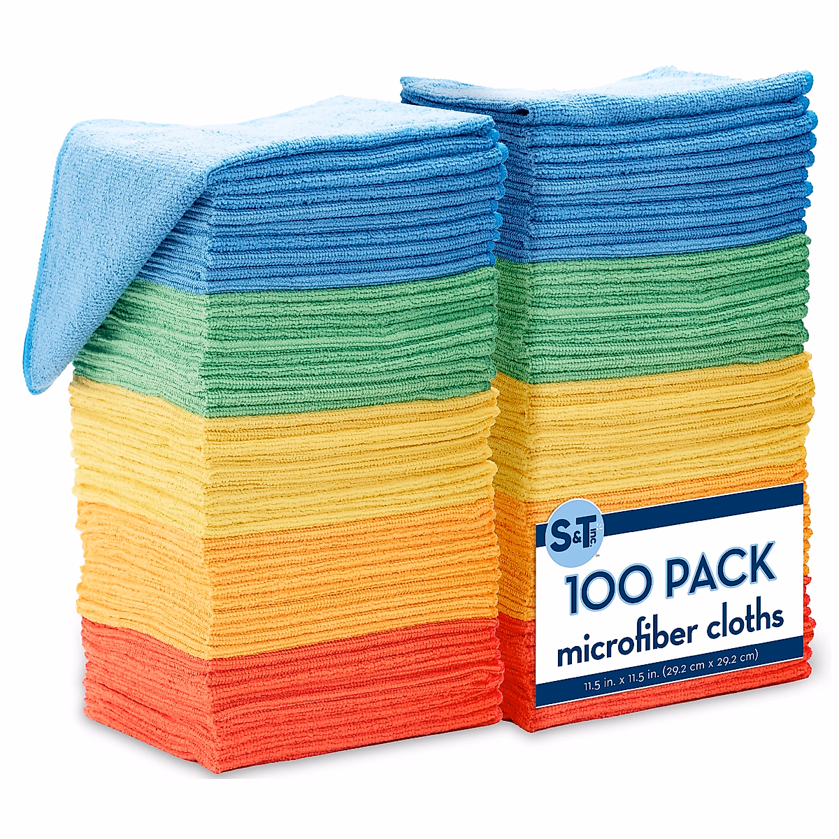 S&T INC. 100 Pack Microfiber Cleaning Cloth, Bulk Towels for Home, Reusable Microfiber Towels for Cars, Cleaning Rags, Assorted, 11.5 Inches x 11.5 Inches, 100 Count