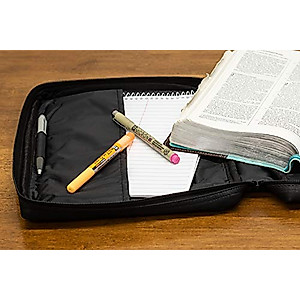 Soft Black Embossed Cross with Front Pocket Leather Look Bible Cover with Handle, X-Large