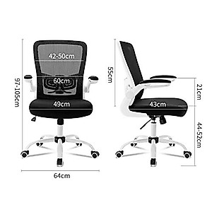 LUKEO Furniture Mid Back Black Mesh Swivel Ergonomic Task Office Chair with Flip Up Arms