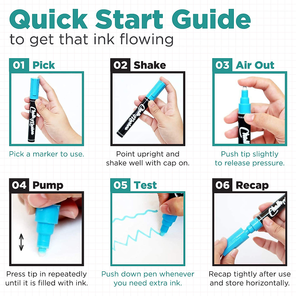 Chalkola Chalk Markers for Chalkboard, Blackboard, Window, Bistro, Car Glass, Board, Mirror (10 Pack, 6mm) - Wet Wipe Erasable Liquid Chalk Pens Paint Ink - 6mm Reversible Tip Chalkboard Markers