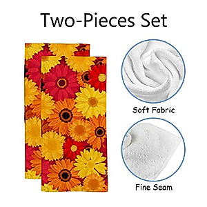 Hand Towels Face Towels Set of 2 Red Orange Yellow Gerbera Flowers Soft Comfortable Polyester Microfiber Fast Water Absorbent Towels for Bathroom Kitchen 30X15 Inch