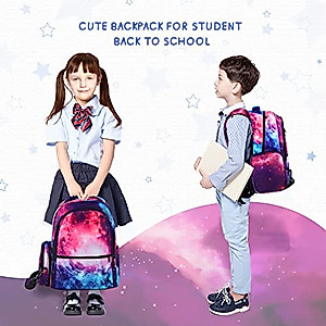 E-Clover Backpack for School Girls Kids Galaxy Backpacks Elementary School Bags Water Resistant Bookba with Removable Shoulder Bag Rucksack Purple Pink Birthday Gifts