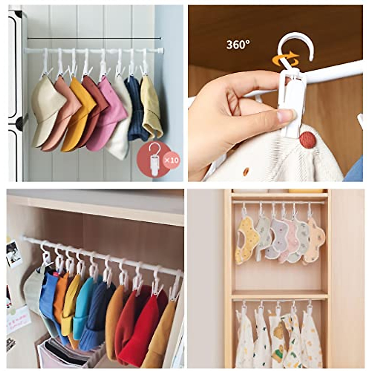 10 PCS Super Strong Plastic Swivel Hanging Hooks Home Swivel Laundry Clips Curtain Clips Clothes Pins Beach Towel Clips,1 PCS Tension Rod, Wardrobe Bars, Drying Support Rods