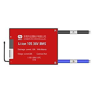 DALY BMS 10S 36V 60A Li-ion Battery Protection Module PCB Protection Board with Balance Leads Wires BMS for 18650 Battery Pack 36V(Standard BMS,60A)