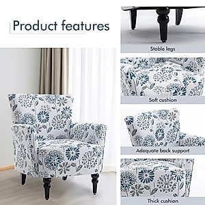 sunkind Mid Century Modern Chair Accent Chair with Arms, Linen Fabric Armchair Single Sofa Comfy Upholstered Reading Chair for Living Room Sitting Room Bedroom Studio,White Blue