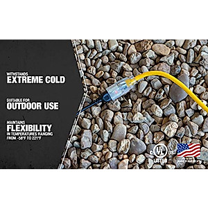 Coleman Cable 14880002 1488SW0002 14/3 Insulated Outdoor Extension Cord with Lighted End, 50-Foot, Feet, Yellow