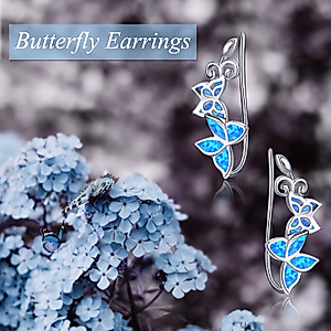 WINNICACA Ear Climbers Earrings for Women Sterling Silver Climber Earrings Created Blue Opal Ear Butterflies Crawler Earrings for Women Butterfly Stud Earrings for Women