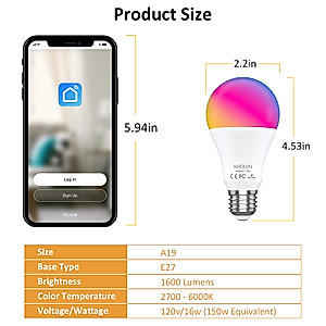 Smart Alexa Light Bulb,16W(150W Equivalent)1600Lumen Ultra Bright E26 A19 Led Full Color Changing WiFi Light Bulb,Smart Bulb Work with Alexa,Google(No Hub Required),High Lumen Smart Light Bulbs