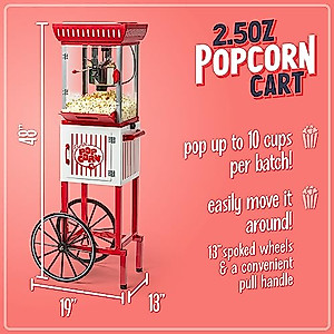 Nostalgia Popcorn Maker Machine - Professional Cart - Red & White & Hot Air & Kettle Kit 3 Seasonings, Oil, Popcorn Kernels, 1 Count (Pack of 1)