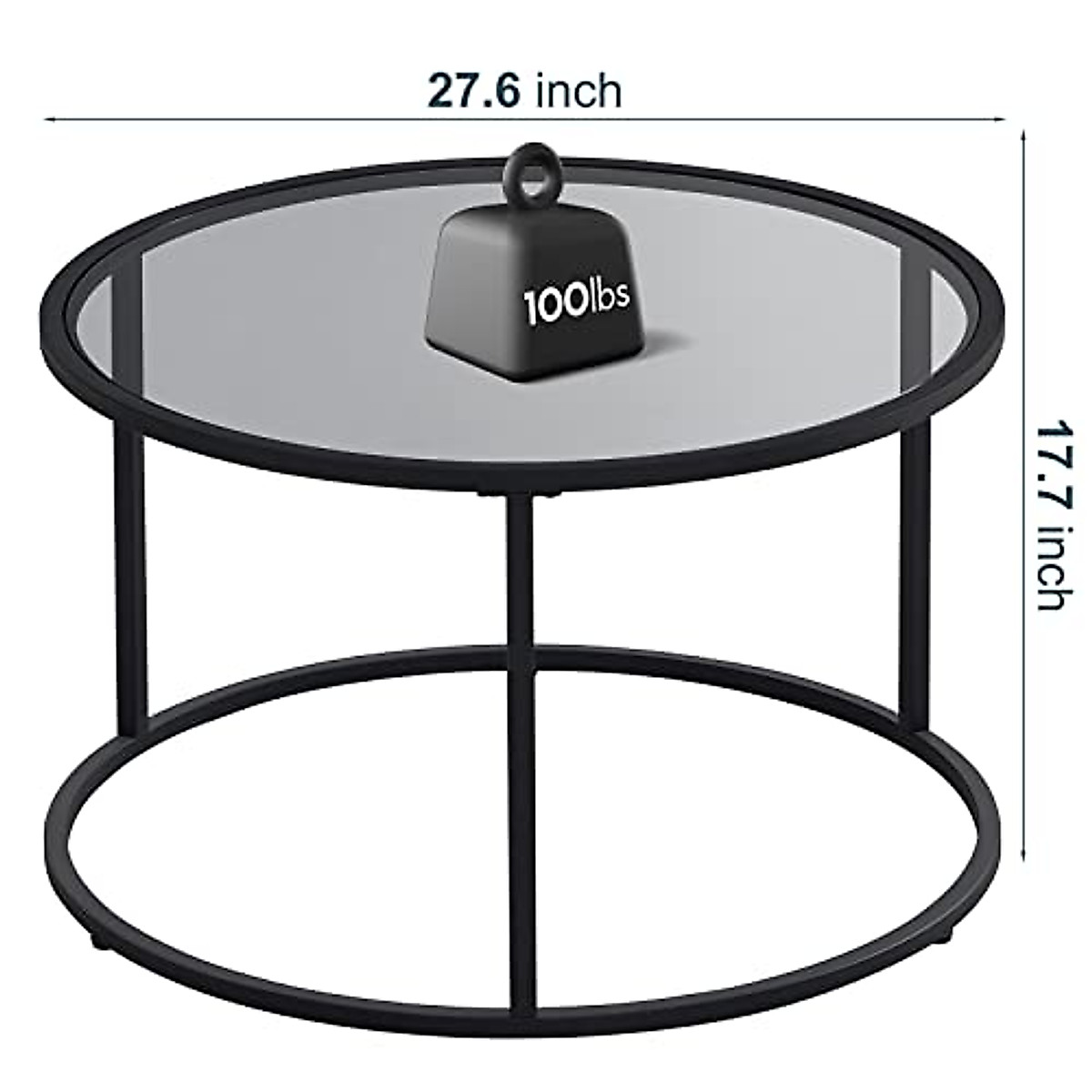 SAYGOER Round Coffee Table Glass Coffee Tables for Small Space Simple Modern Center Table for Living Room Home Office, Sofa Side Table with Metal Steel Frame, Easy Assembly, Gray Black