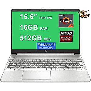HP 15 Business Laptop Computer 15.6” Diagonal FHD IPS Touchscreen AMD Octa-Core Ryzen 7 4700U Processor (Beats i7-10710U) 16GB RAM 512GB SSD AMD Radeon Graphics USB-C Win11Pro Silver + HDMI Cable