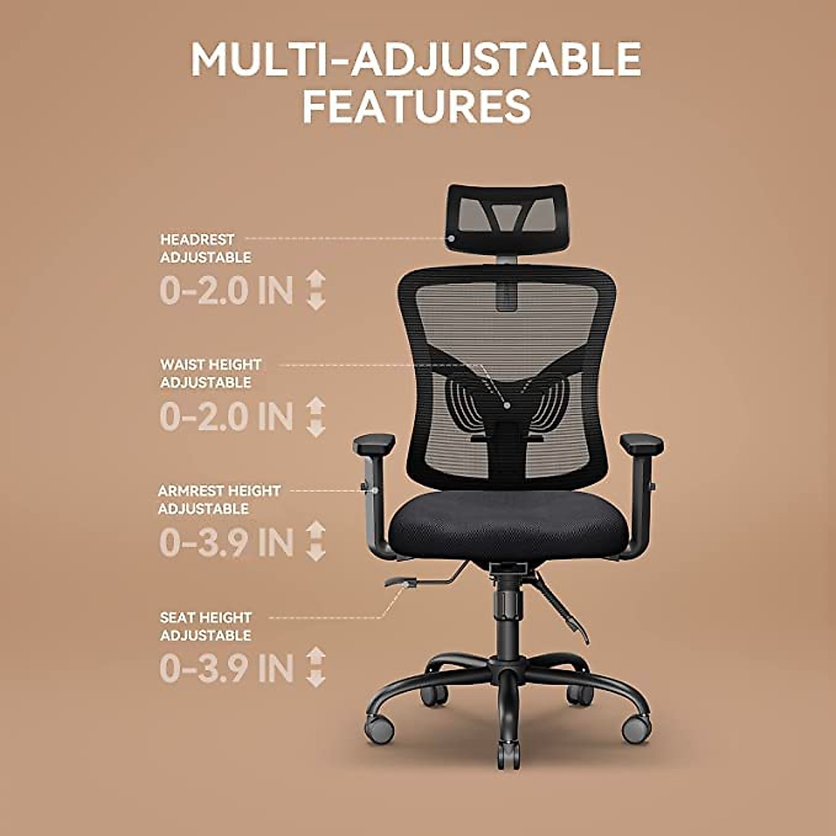 NOBLEWELL Office Chair Ergonomic Office Chair High Back Mesh Computer Chair with Lumbar Support Adjustable Armrest, Backrest and Headrest