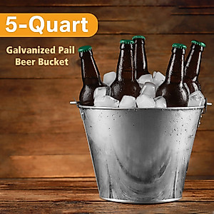 6 Pcs Galvanized Bucket 6.7 x 9.5 x 7.5 Inch Metal 5 L Ice Beer Bucket Silver Tin Large Metal Pail Steel Container with Handle for Wine Champagne Bar Kitchen Indoor Outdoor Holiday Party Supplies