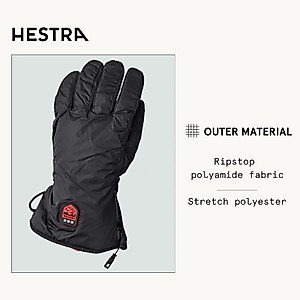 Hestra Heated Glove Liner - Rechargeable Electric Glove Liner for Winter, Skiing, and Snowboarding - Black - 9