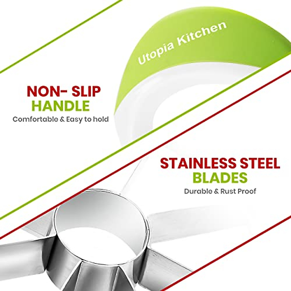 Utopia Kitchen - Apple Corer and Slicer- Fruit Cutter - Apple Divider - Wedger - Stainless Steel Slicer for Fruits - Vegetables- Ergonomic Handle- Easy Grip- 8 Sharp Blade & Slices (Green)