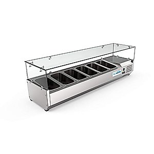 KoolMore SDC-6P-SG Condiment Prep Rail Station with Sneeze Guard, 59 Inch, Silver
