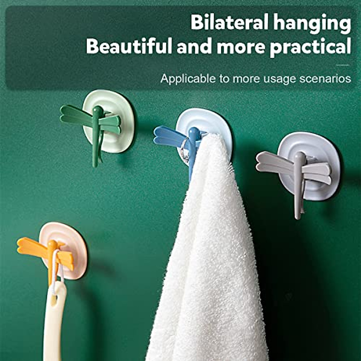 DI QIU REN 8 Pack Kitchen Storage Wall Hook Bag Seal Clip Multifunction Dragonfly Hooks Bathroom Heavy Duty Self Adhesive Hooks Waterproof Rustproof for Kitchen, Bathroom, Home, Office