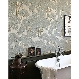 HomKihapai Tree Wallpaper Peel and Stick Wallpaper Forest Wallpaper Jungle Wallpaper Waterproof Wallpaper for Bathroom Mural Wallpaper Stick on Wallpaper (Light, 17.7in x 32.8ft)