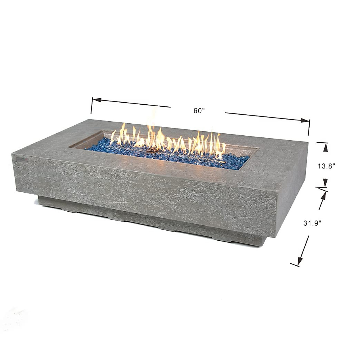 Elementi Plus Riviera Outdoor Table 60 Inches Fire Pit Patio Heater Concrete Firepits Outside Electronic Ignition Backyard Fireplace Cover Fire Glass Included Natural Gas
