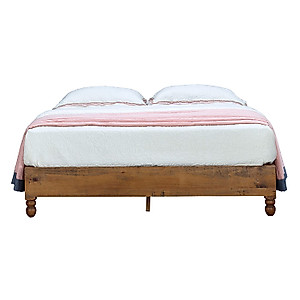 MUSEHOMEINC 12 Inch Solid Wood Bed Frame Rustic Style Eliminates The Need for a Boxspring, Natural Finish, Queen