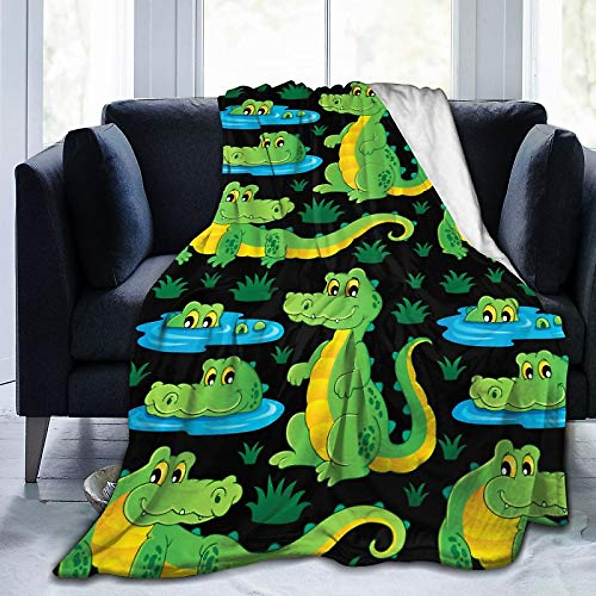 Crocodile Alligator Hiding in Pond Soft Throw Blanket All Season Microplush Warm Blankets Lightweight Tufted Fuzzy Flannel Fleece Throws Blanket for Bed Sofa Couch 50"x40"