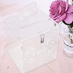 Wedding Card Box Acrylic Clear Card Boxes with Lock Gift Card Box Money Box Holder for Wedding Reception Anniversary Birthday Graduation Decorations