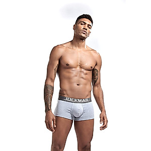 JOCKMAIL Cotton Men Boxer U Convex Pouch Adjustable Size Ring Cock Straps Men trunk Shorts (XXL, Gray)