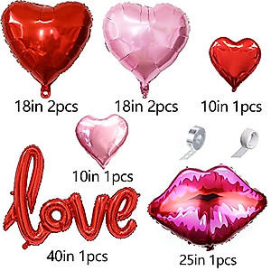 116pcs Valentine's Day Balloons Garland Arch Kit Include Red Pink White Balloons,Heart Printed Balloons , Foil Mylar Heart Balloons, Valentines Wedding Party Decoration Supplies