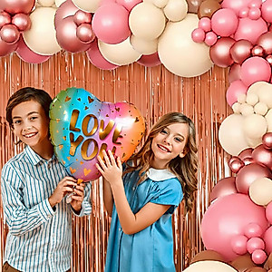 Rose Gold Balloon Arch Kit Dusty Rose Balloon Garland Rose Gold Foil Fringe Curtain Nude Boho Blush Balloon Arch for Girl Women Bridal Baby Shower Wedding Engagement Birthday Party Decoration 146Pcs