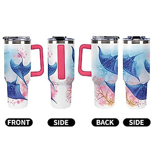 WYUSPGK 40oz Stainless Steel Car Mug, Sea Animals Stingrays Print Travel Mug, Double-Wall Insulated with Straw, Perfect for Car, Office, Outdoor