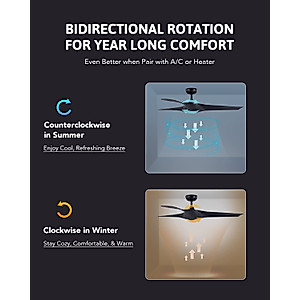 VONLUCE 52" Industrial Ceiling Fan No Light with Remote Control, Mid Century Ceiling Fans with 3 Walnut ABS Blades, Indoor Ceiling Fan for Kitchen Bedroom Living Room, Black