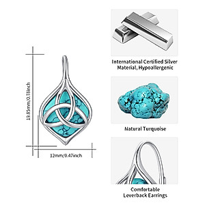 BDL Celtic Knot Genuine Turquoise Leverback Earrings Sterling Silver Dangle Drop Jewelry for Women
