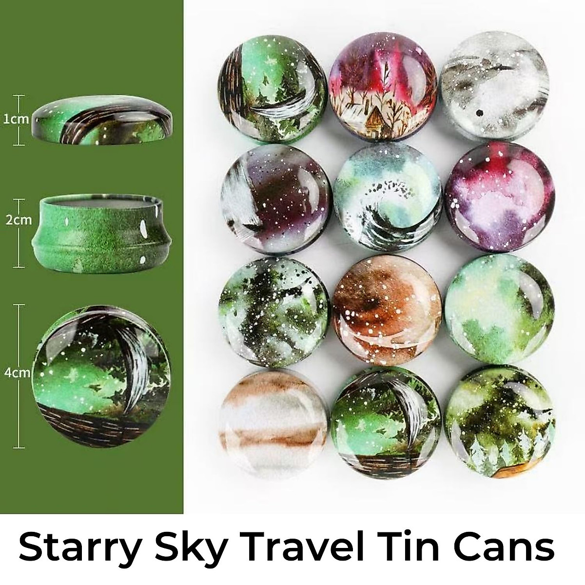 Rarapop 12 Pack Reusable Mini Round Tinplate Candle Tin Jars with Lids, 20ml Small Starry Sky Travel Tin Cans Refillable Empty Container Bottle for Lip Balm, Salve, Eye Shadow, Powder
