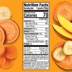 Happy Tot Organics Stage 4 Baby Food Pouches, Gluten Free, Vegan Snack, Love My Veggies, Fruit & Veggie Puree, Carrott, Banana, Mango & Sweet Potato, 4.22 Ounce (Pack of 16)