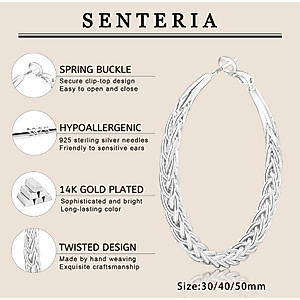 Senteria Silver Hoop Earrings for Women 925 Sterling Silver Hoop Earrings Hypoallergenic Lightweight Large Silver Hoop Earrings Thick Twisted Silver Hoop Earrings