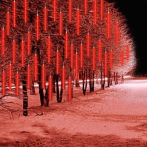 LED Falling Rain Light 30cm 10 Tubes 300 LED Snow Fall Lighting Lcicle Cascading Icicle String Light for Indoor Outdoor Wedding Garden Tree Home Decor, Red