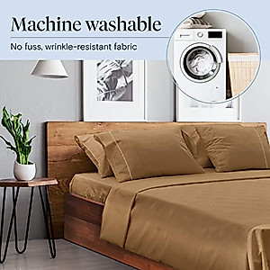 LuxClub 6 PC Queen Sheet Set, Bamboo Sheets Queen Size, Deep Pockets 18" Eco Friendly Wrinkle Free Cooling Sheets Machine Washable Hotel Bedding Silky Soft - Dark Khaki Queen