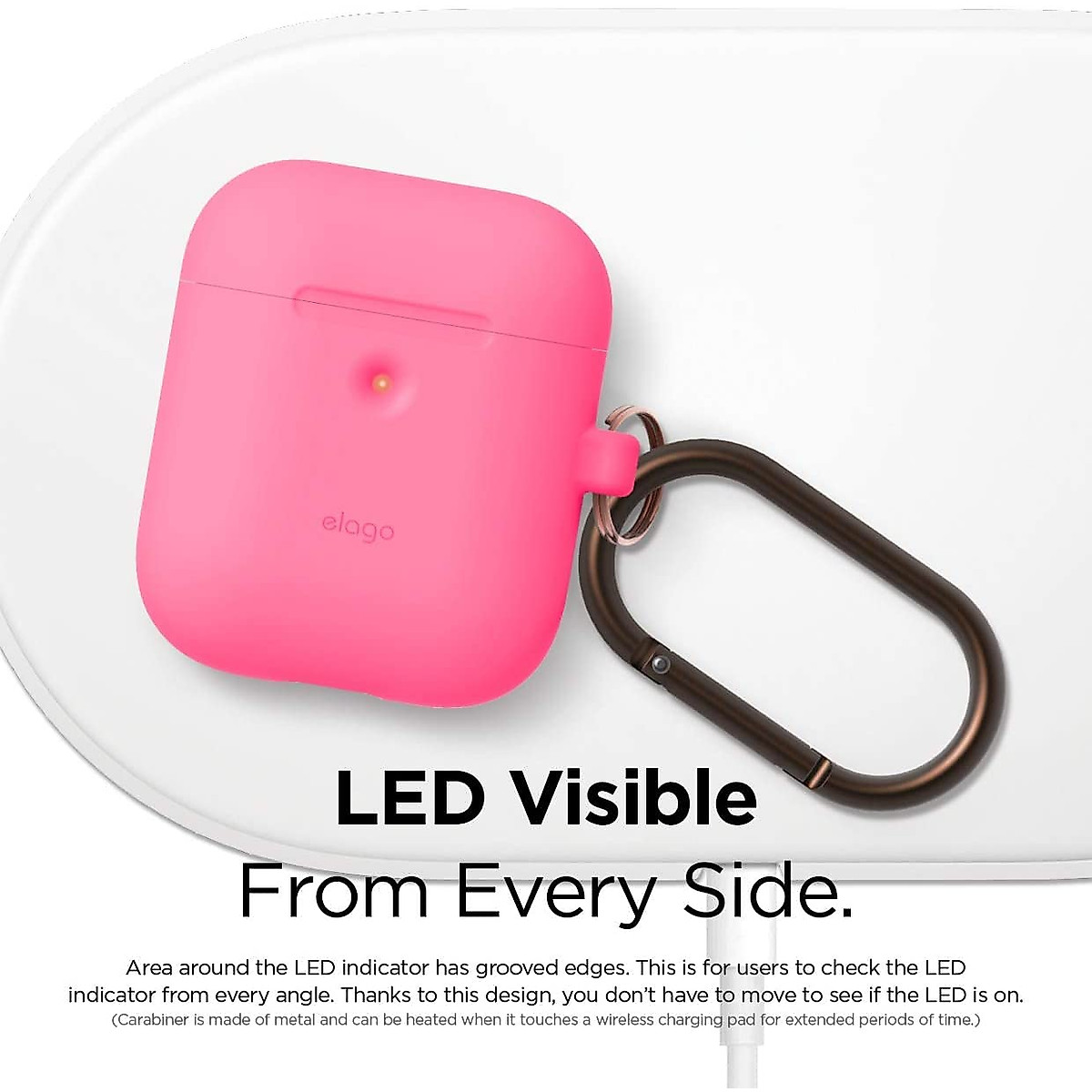 elago AirPods Hang Case - [Extra Protection] [Added Carabiner] - for AirPods Case (Neon Hot Pink)