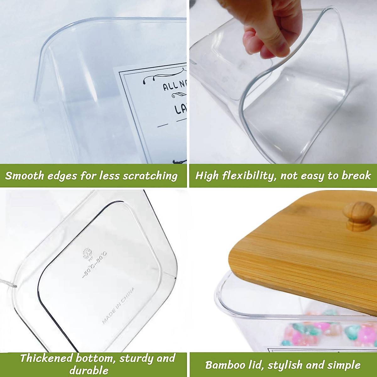 3 Pack Laundry Pods Container & Dryer Sheet Holder, Square Plastic Laundry Room Organization Storage Containers with Lids, 13 Labels & Scoops for Powder, Scent Booster, Pods, Beads, Bath Bombs, Soap