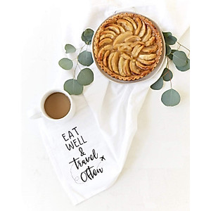 The Cotton & Canvas Co. Eat Well Travel Often Soft and Absorbent Kitchen Tea Towel, Flour Sack Towel and Dish Cloth