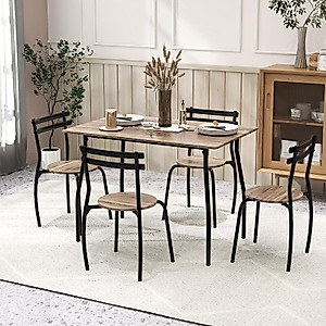 Giantex 5-Piece Dining Table Set, Modern Rectangular Dining Table & 4 Armless Chairs with Metal Frame, Kitchen Dining Room Furniture Set for 4, Space-Saving Dinette Set for Breakfast Nook, Natural