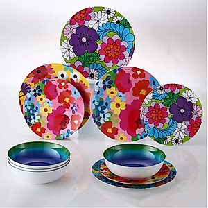 French Bull Assorted Plates - 4 Piece Set - 11 inch Melamine Dinner Plate Set - Melamine Dinnerware for Indoor and Outdoor - Assorted Garden Floral