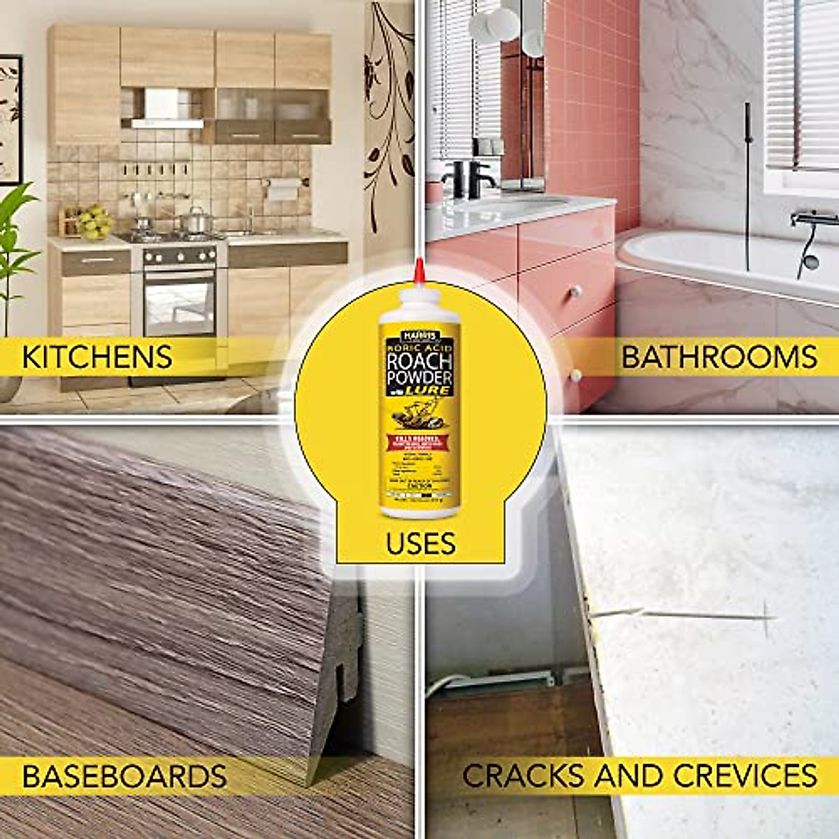 HARRIS Boric Acid Roach and Silverfish Killer Powder w/Lure (16oz)