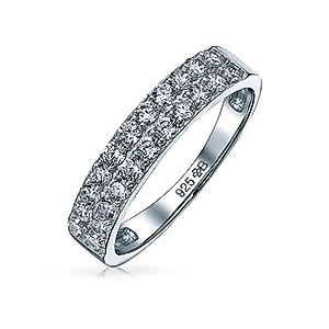 Bling Jewelry Micro Pave Cubic Zirconia AAA CZ Stackable Anniversary Wedding Band Ring For Women .925 Sterling Silver 3MM