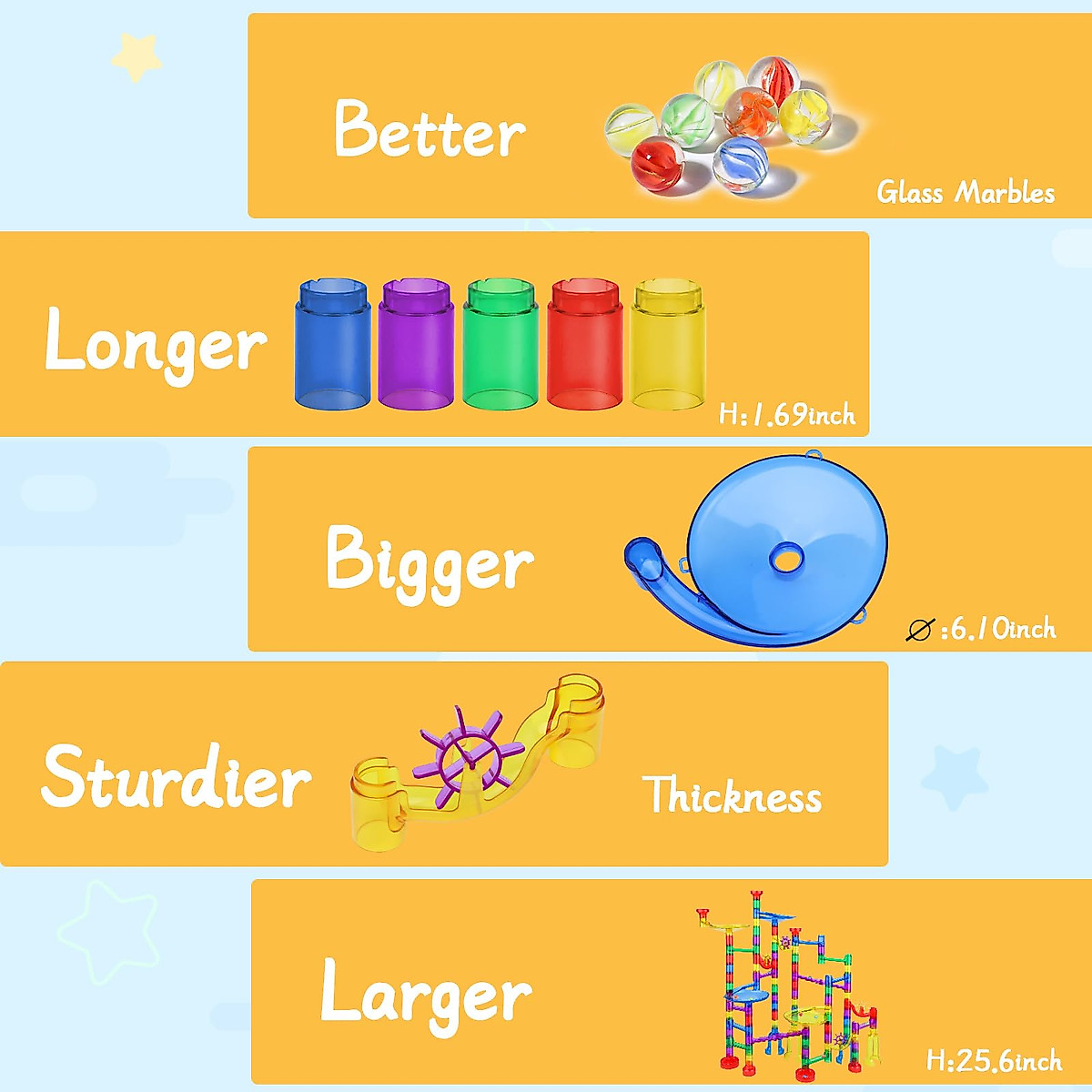 Gifts2U Marble Run Sets Kids, 122 PCS Marble Race Track Game 90 Translucent Marbulous Pieces + 32 Glass Marbles, STEM Marble Maze Building Blocks Kids 4+ Year Old