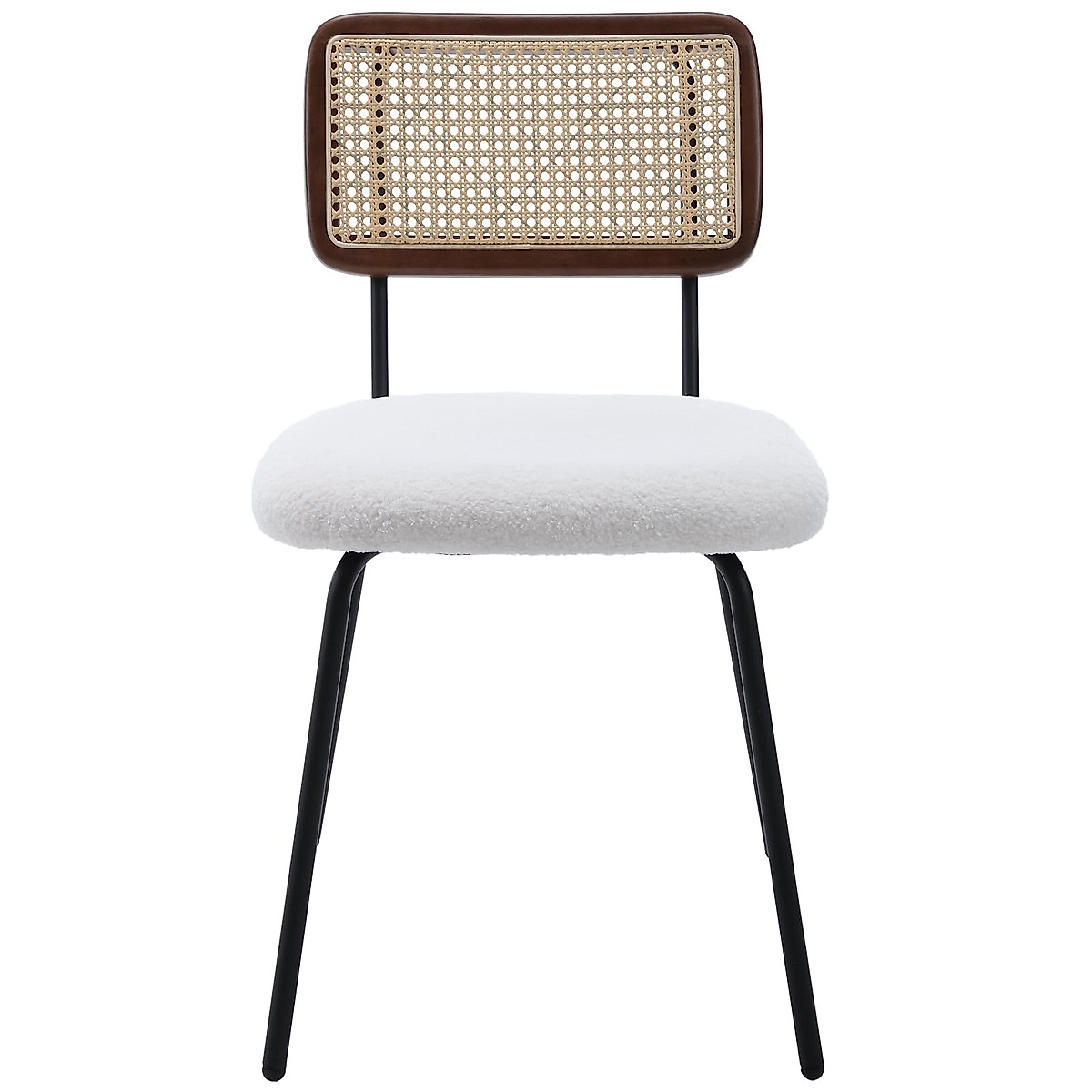 ZH4YOU Rattan Dining Chairs Set of 4, Mid Century Modern Chairs with Cane Back Upholstered Boucle Kitchen Chairs Armless Side Chair with Metal Legs for Dining Room/Living Room, White Sherpa