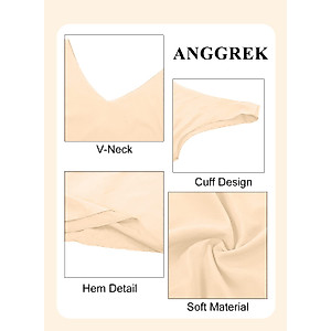 ANGGREK Womens Silk Satin Tank Tops V Neck Casual Cami Sleeveless Camisole Blouses Basic Tank Shirt(1-Champagne,Large)