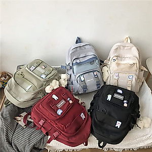 ASNAT Cute Backpack with Kawaii Pin and Accessories Back to School Bag Large Capacity (Red)