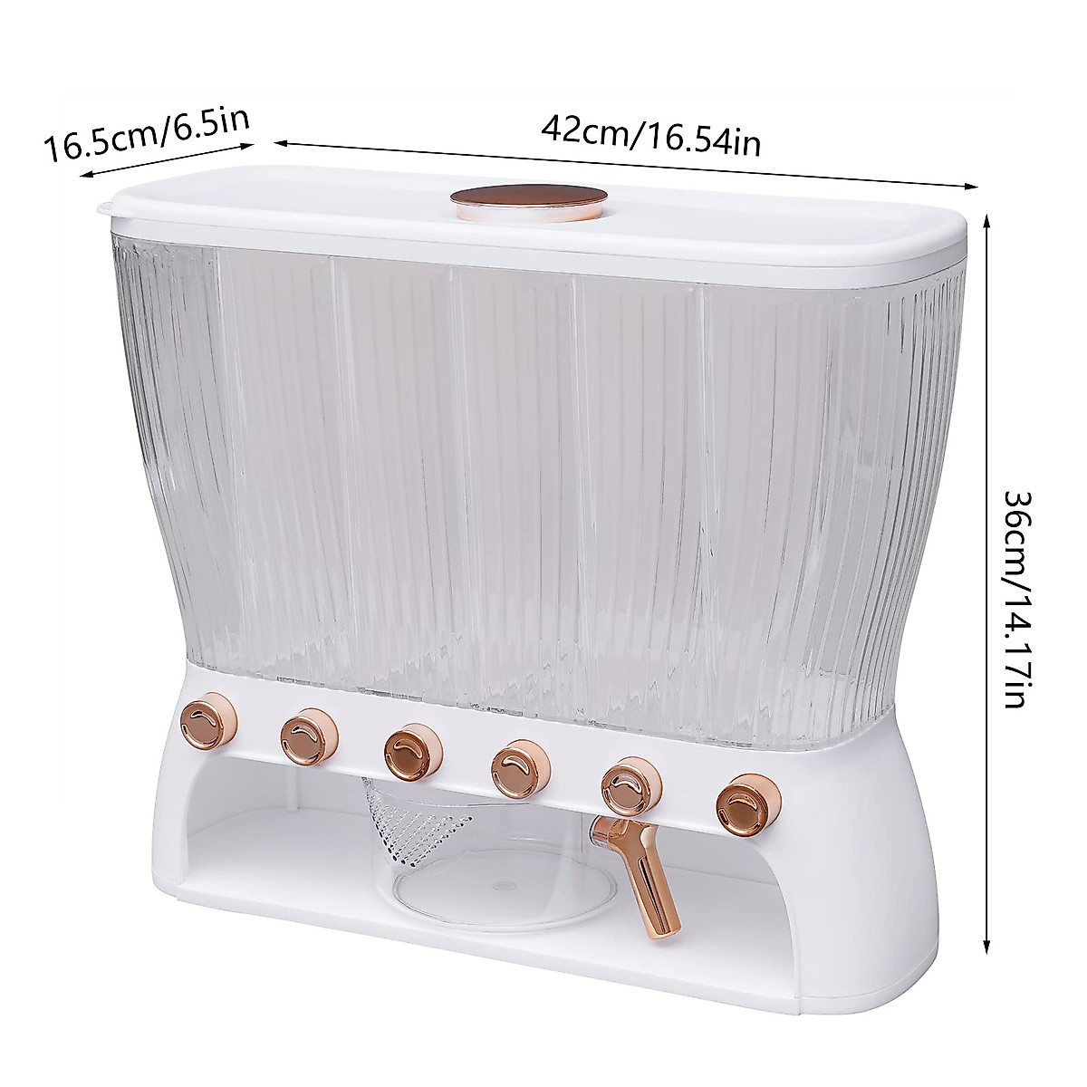 Kaibrite 6-Grid Rice Dispenser Dry Food Dispenser Multi-function Separate Grain Storage Container Automatic Rice Bucket with Lids&Cup