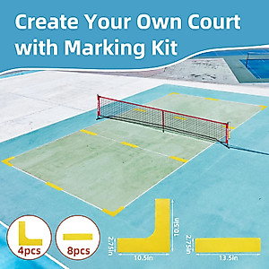 Bearwill Pickleball Net, 22 FT Pickleball Net for Driveway, Regulation Size Portable Pickle Ball Net for Outdoor Backyard, Steady Metal Frame with Court Marker, Ball Holder, 4 Pickleballs & Carry Bag